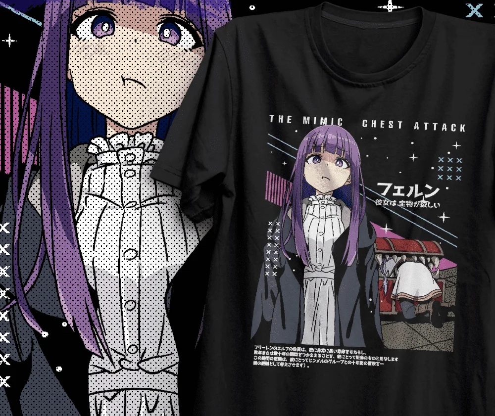 Camiseta Básica Unissex Frieren The Mimic Chest Attack – geekroyal